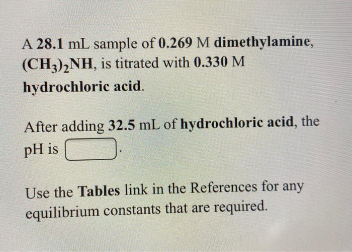 Solved A 28.1 mL sample of 0.269 M dimethylamine, (CH3)2NH, | Chegg.com