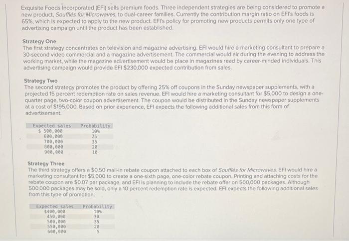 Solved Exquisite Foods Incorporated (EFl) sells premlum | Chegg.com