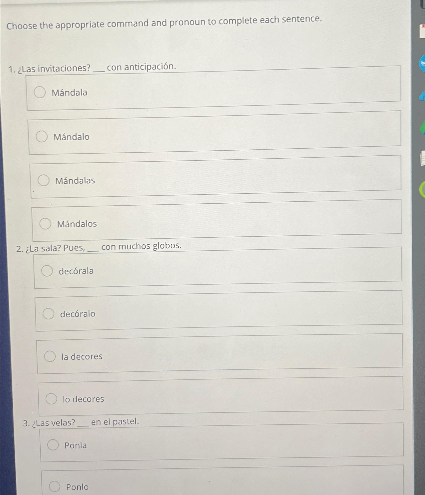Solved Choose the appropriate command and pronoun to | Chegg.com