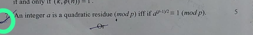 Solved An integer a ﻿is a quadratic residue (modp) ﻿iff if | Chegg.com
