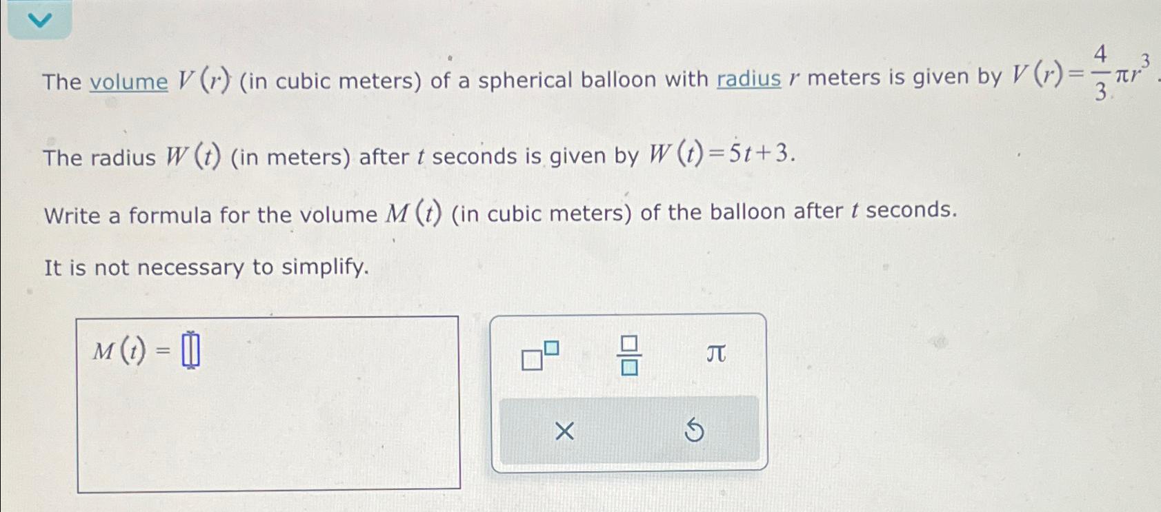 Solved The volume V(r) (in cubic meters) ﻿of a spherical | Chegg.com
