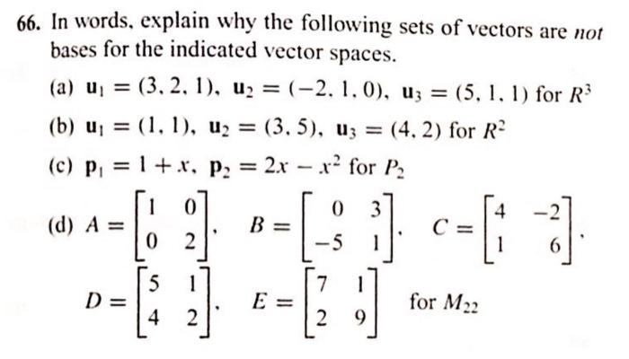 Solved 66. In words, explain why the following sets of | Chegg.com