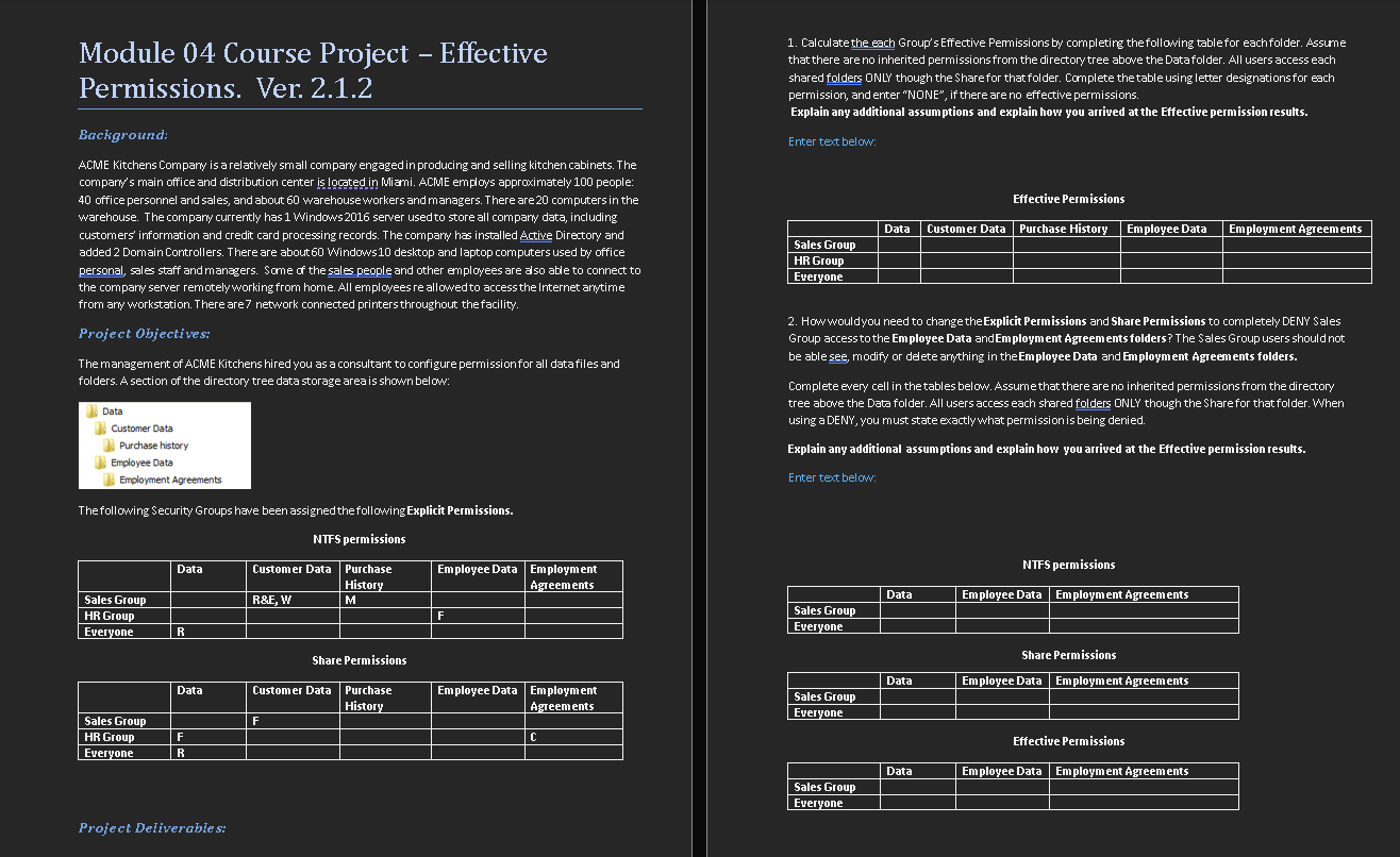 Solved Module 04 ﻿Course Project - ﻿EffectivePermissions. | Chegg.com