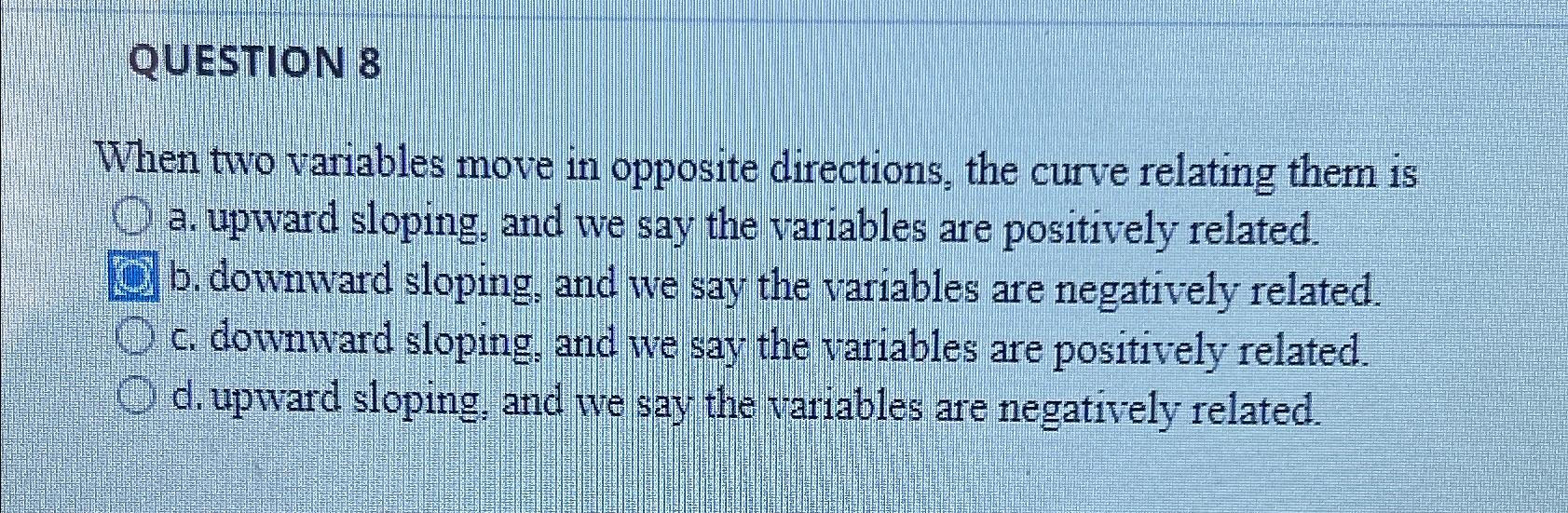 Solved QUESTION 8When two variables move in opposite | Chegg.com