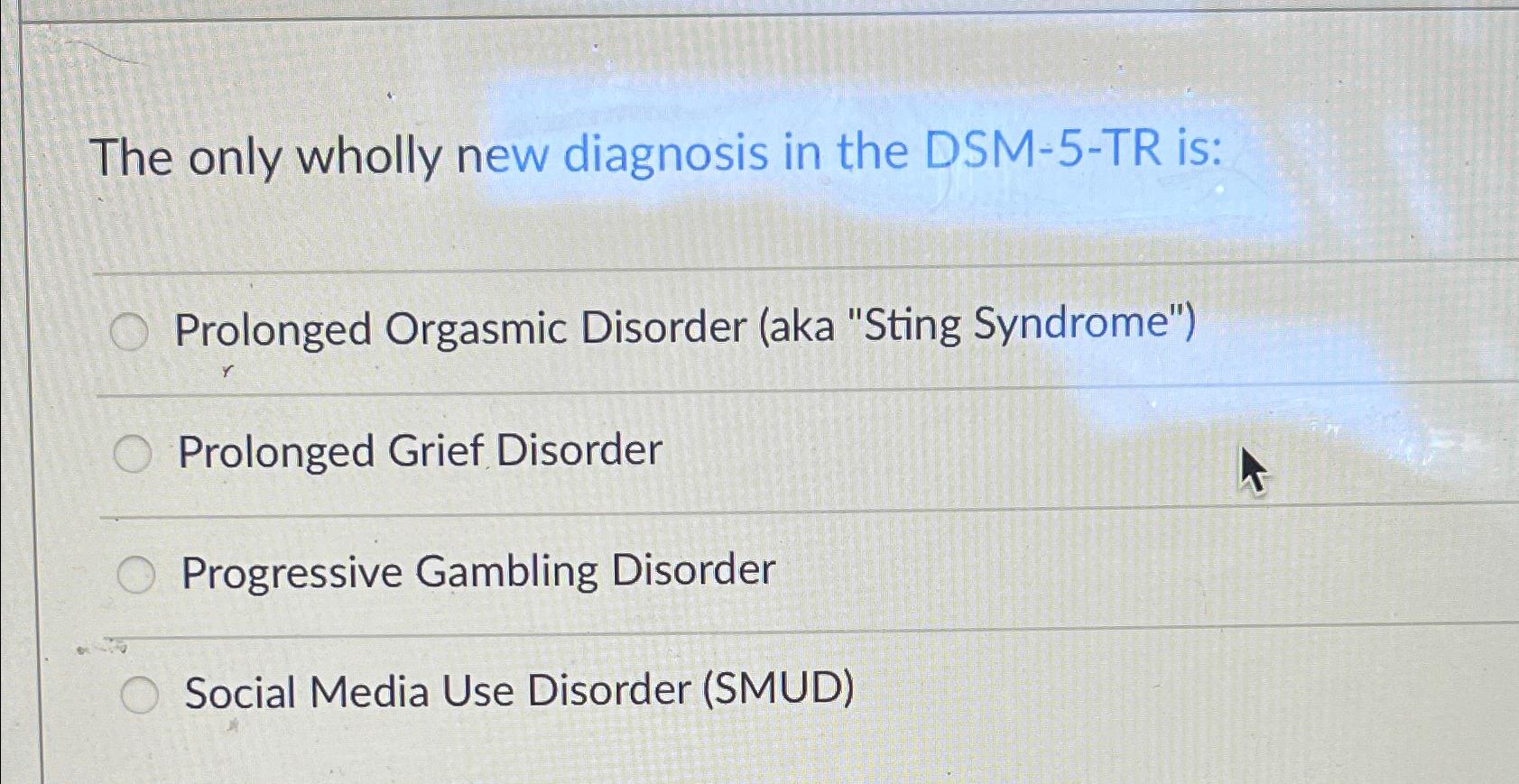 Solved The only wholly new diagnosis in the DSM-5-TR | Chegg.com