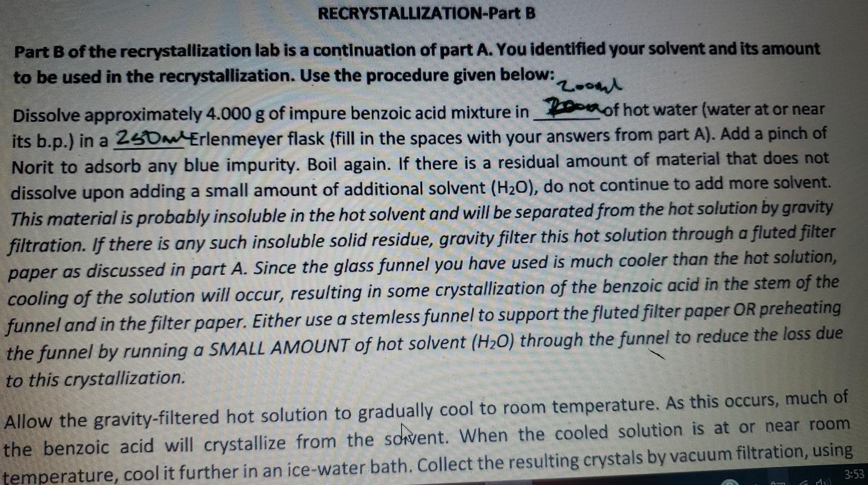 Solved RECRYSTALLIZATION-Part B Part B of the | Chegg.com