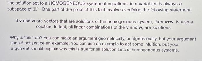 Solved The solution set to a HOMOGENEOUS system of equations | Chegg.com