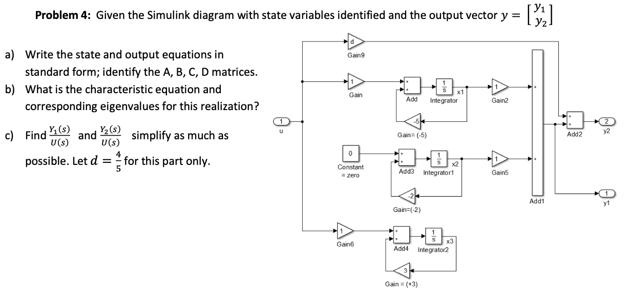 Problem 4: Given the Simulink diagram with state | Chegg.com