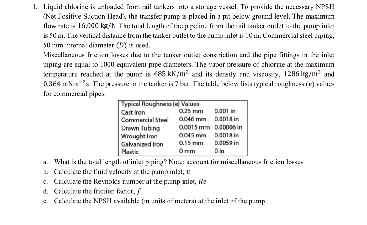 Solved Liquid chlorine is unloaded from rail tankers into a | Chegg.com