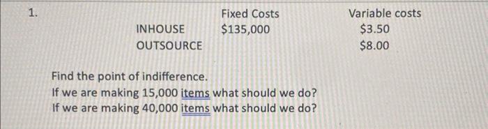 Solved Find the point of indifference. If we are making | Chegg.com