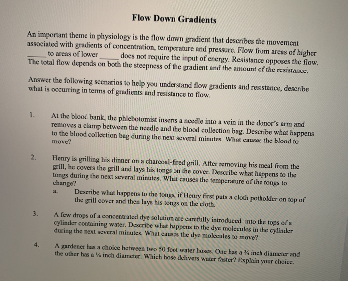 Solved Flow Down Gradients An important theme in physiology | Chegg.com