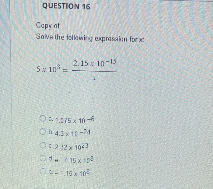 Solved QUESTION 16 Copy of Solve the following expression | Chegg.com
