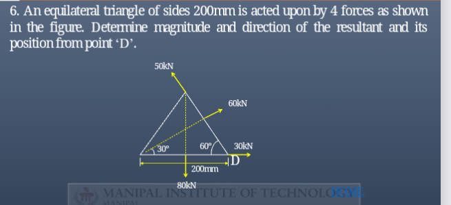 Solved 6. An equilateral triangle of sides 200 mm is acted | Chegg.com
