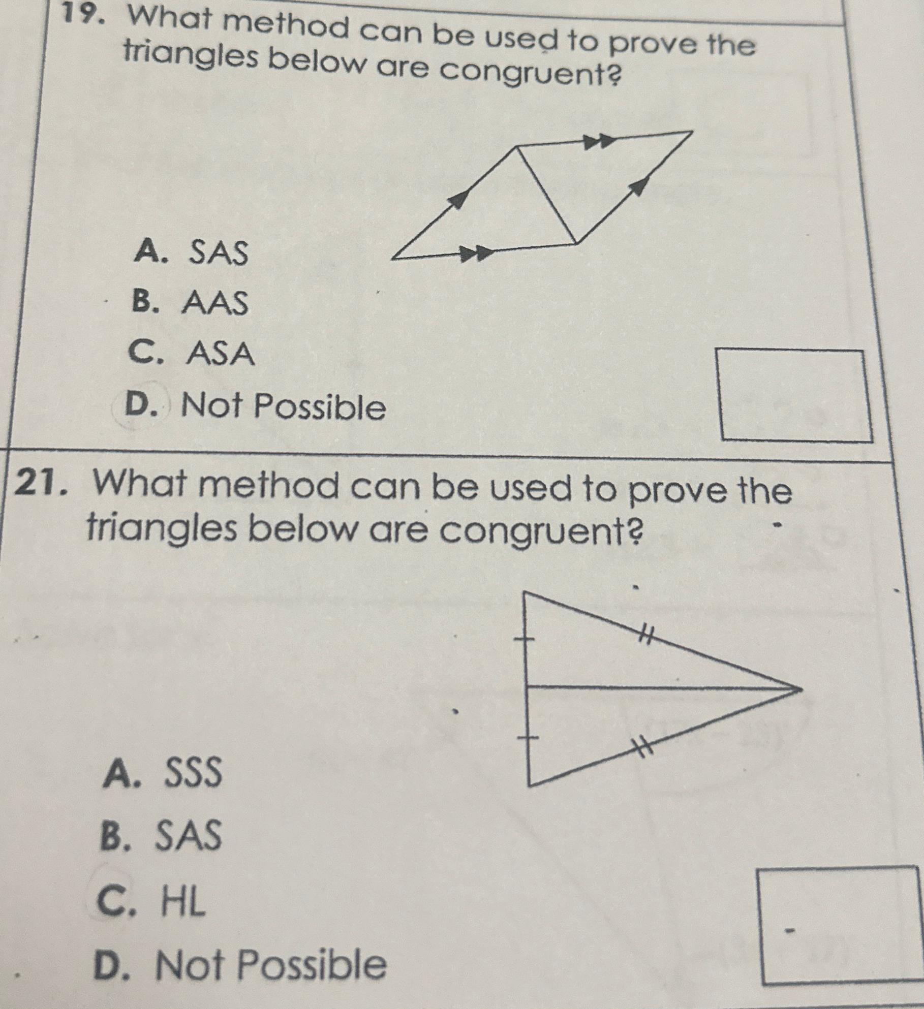 Solved 19. ﻿What method can be used to prove the triangles | Chegg.com