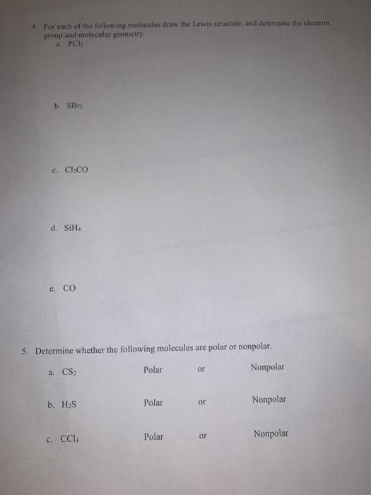 Solved 4. For each of the following molecules draw the Lewis | Chegg.com