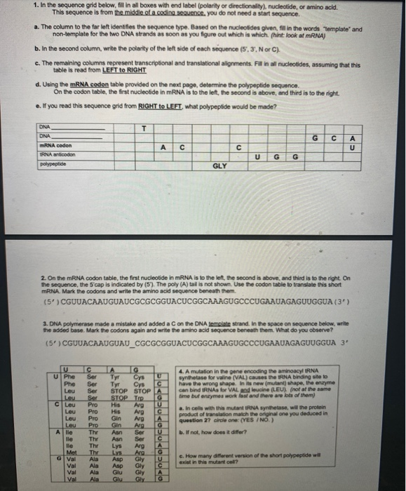 Solved 1. In the sequence grid below, fill in all boxes with | Chegg.com
