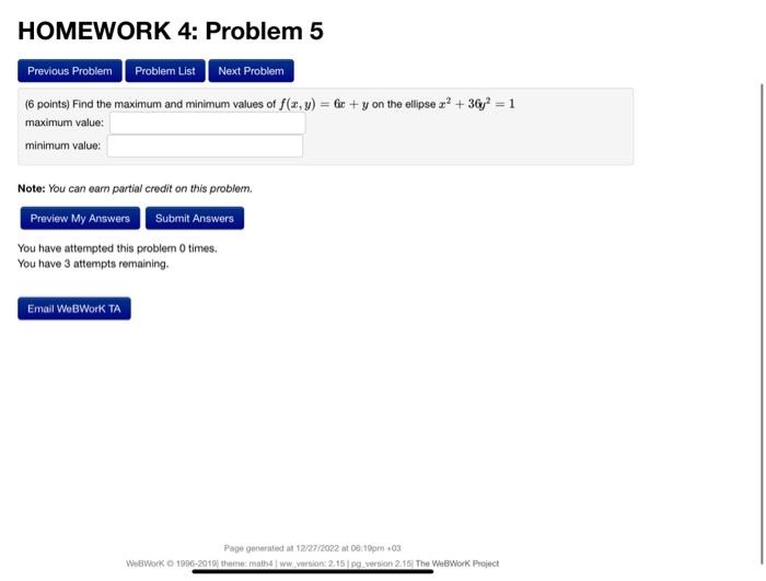 Solved (6 points) Find the maximum and minimum values of | Chegg.com Solved (6 points) Find the maximum and minimum values of | Chegg.com