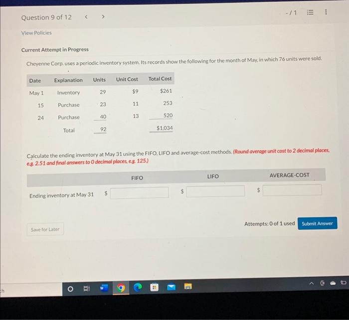 Solved Current Attempt in Progress Cheyenne Corp. uses a | Chegg.com