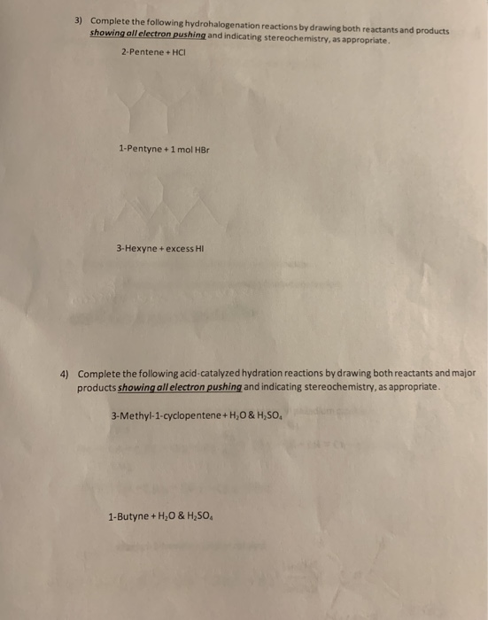 Solved 3) Complete the following hydrohalogenation reactions | Chegg.com