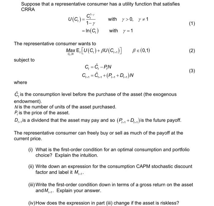 Solved Suppose that a representative consumer has a utility | Chegg.com