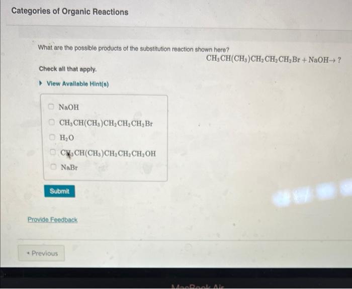 Solved What are the possible products of the substitution | Chegg.com