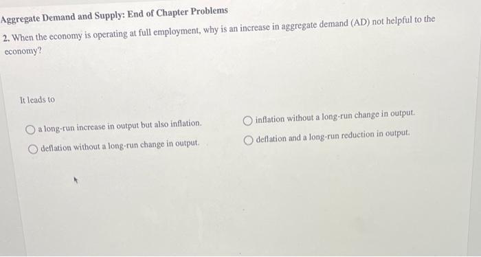 Solved Aggregate Demand and Supply: End of Chapter Problems | Chegg.com