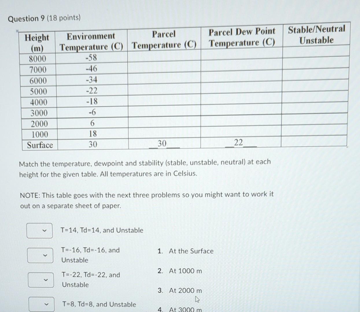 Solved Question 9 (18 points) Match the temperature, | Chegg.com