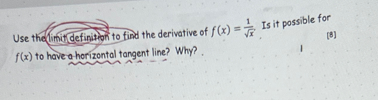 Solved Use the limit definition to find the derivative of | Chegg.com