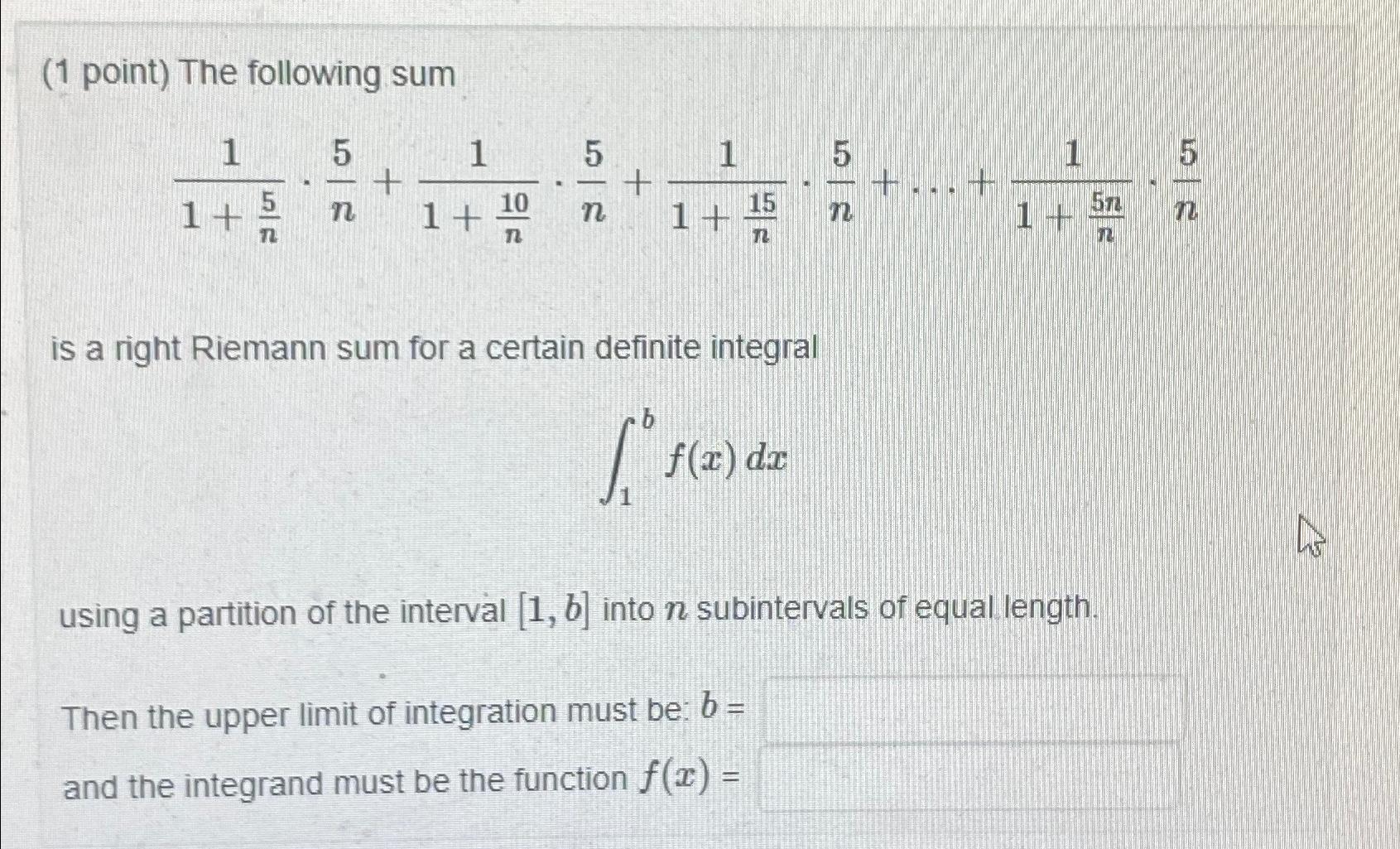 Solved (1 ﻿point) ﻿The following | Chegg.com