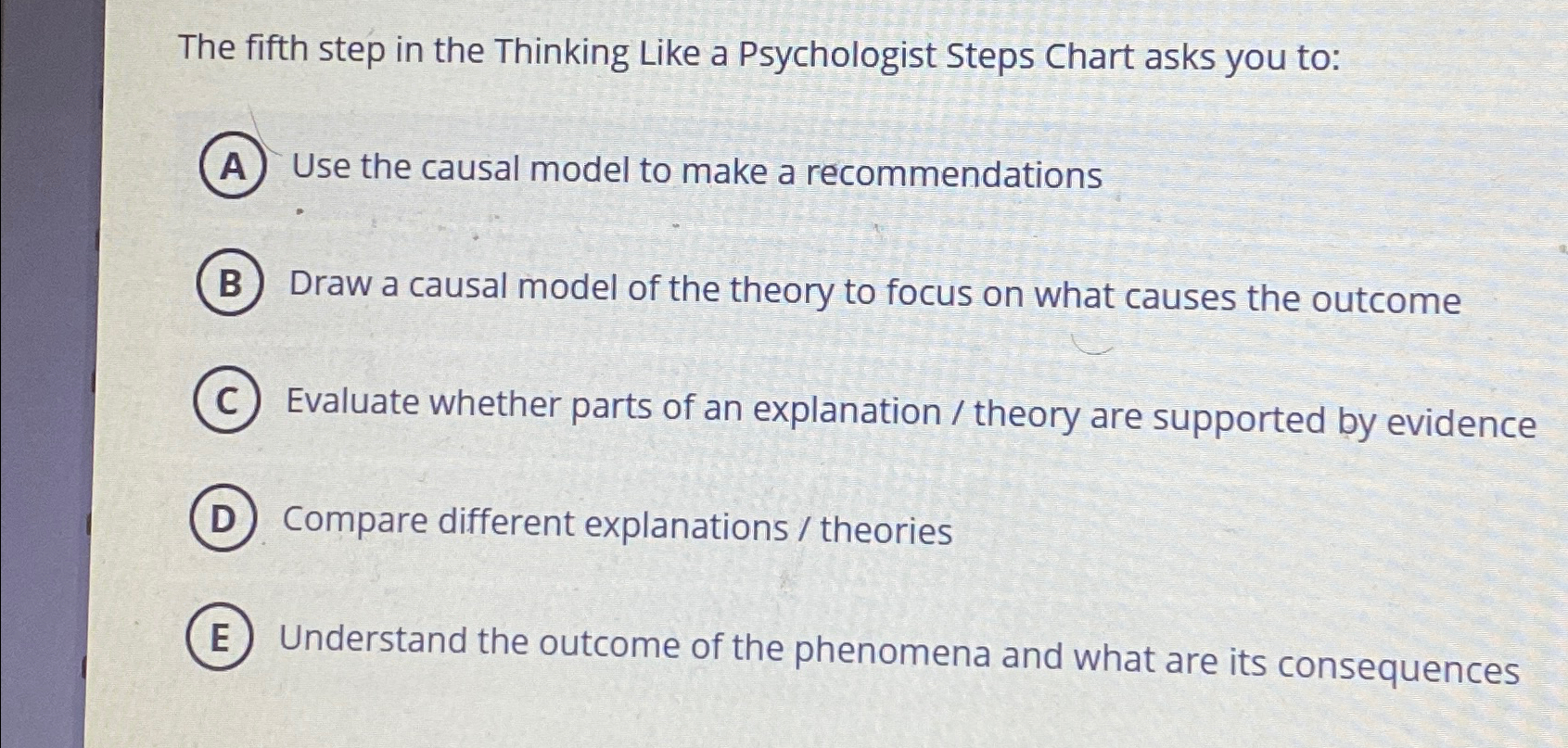 Solved The fifth step in the Thinking Like a Psychologist | Chegg.com