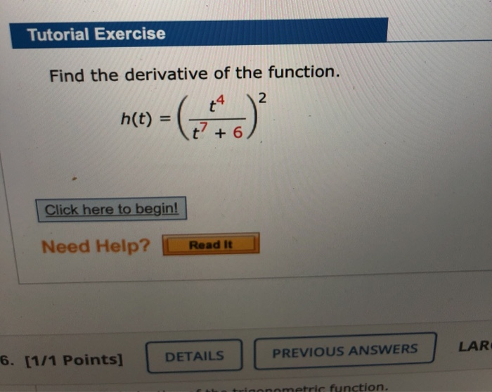 Solved Tutorial Exercise Find the derivative of the | Chegg.com