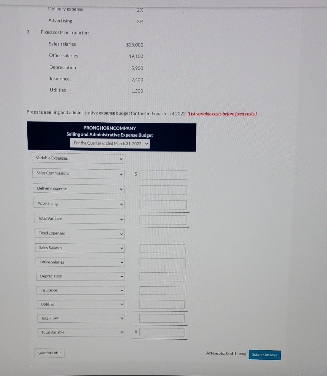 Solved Pronghom Company combines its operating expenses for | Chegg.com