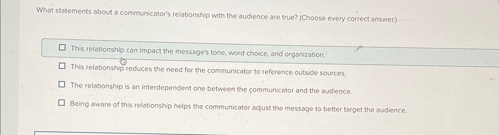 Solved What statements about a communicator's relationship | Chegg.com