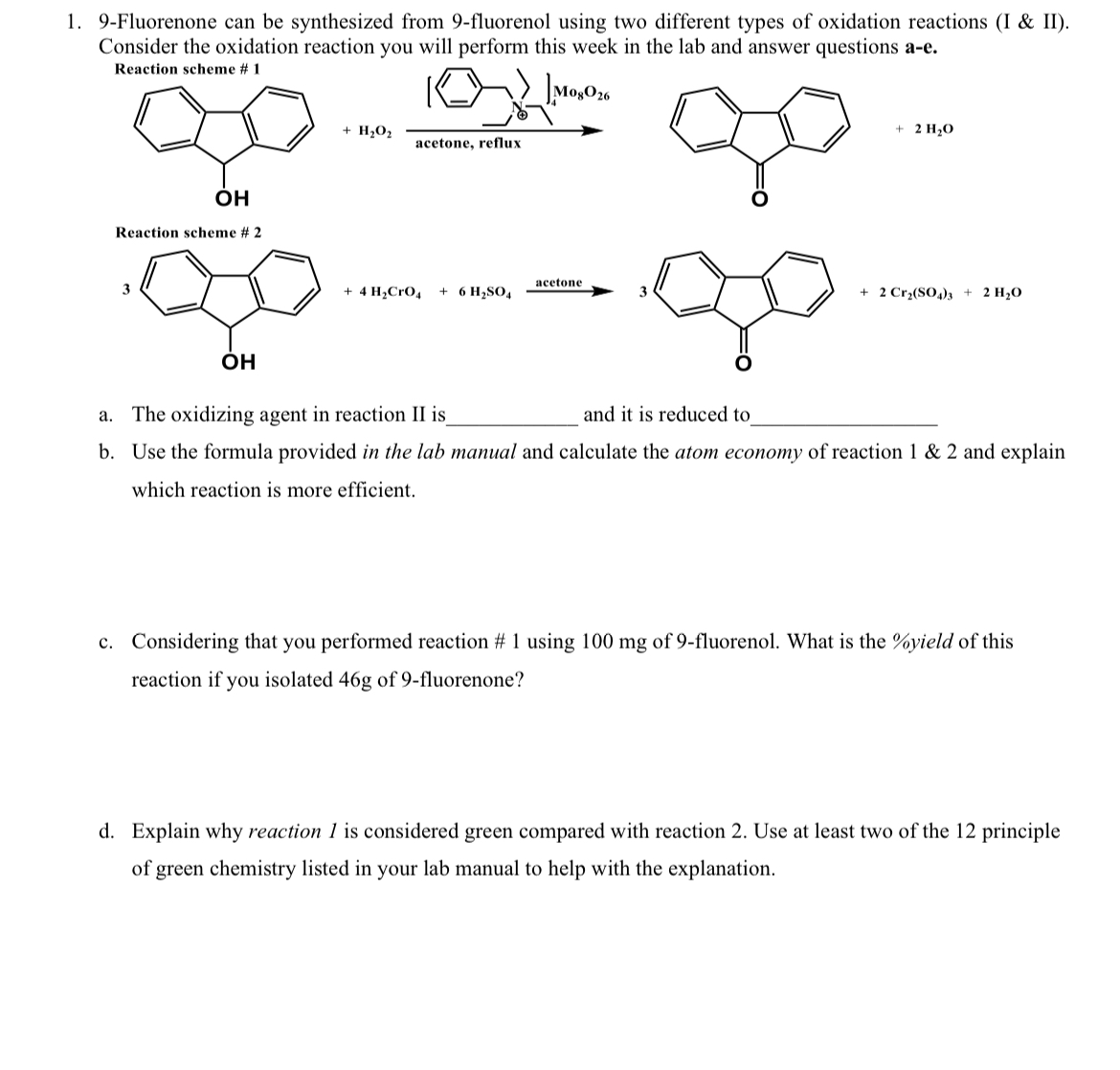 Solved 9-Fluorenone can be synthesized from 9-fluorenol | Chegg.com