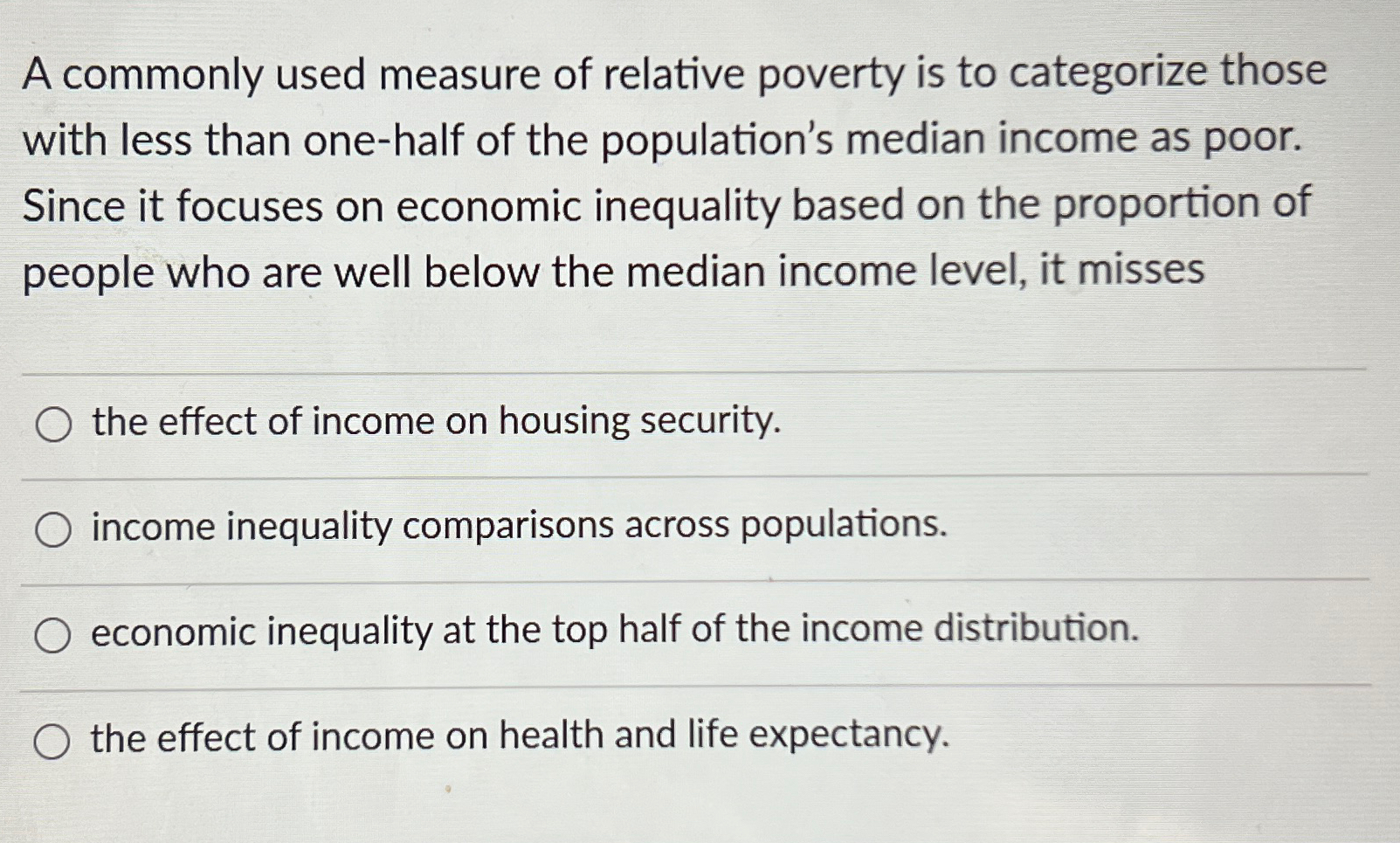 Solved A commonly used measure of relative poverty is to | Chegg.com