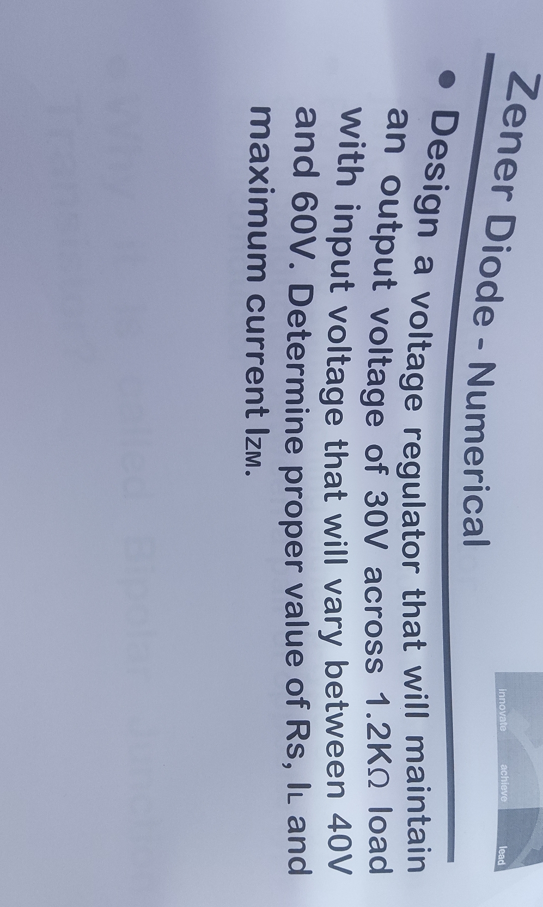 Solved Zener Diode - ﻿NumericalDesign a voltage regulator | Chegg.com