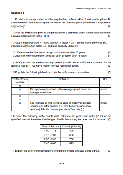 Solved Question 11.1 ﻿Provision of transportation facilties | Chegg.com