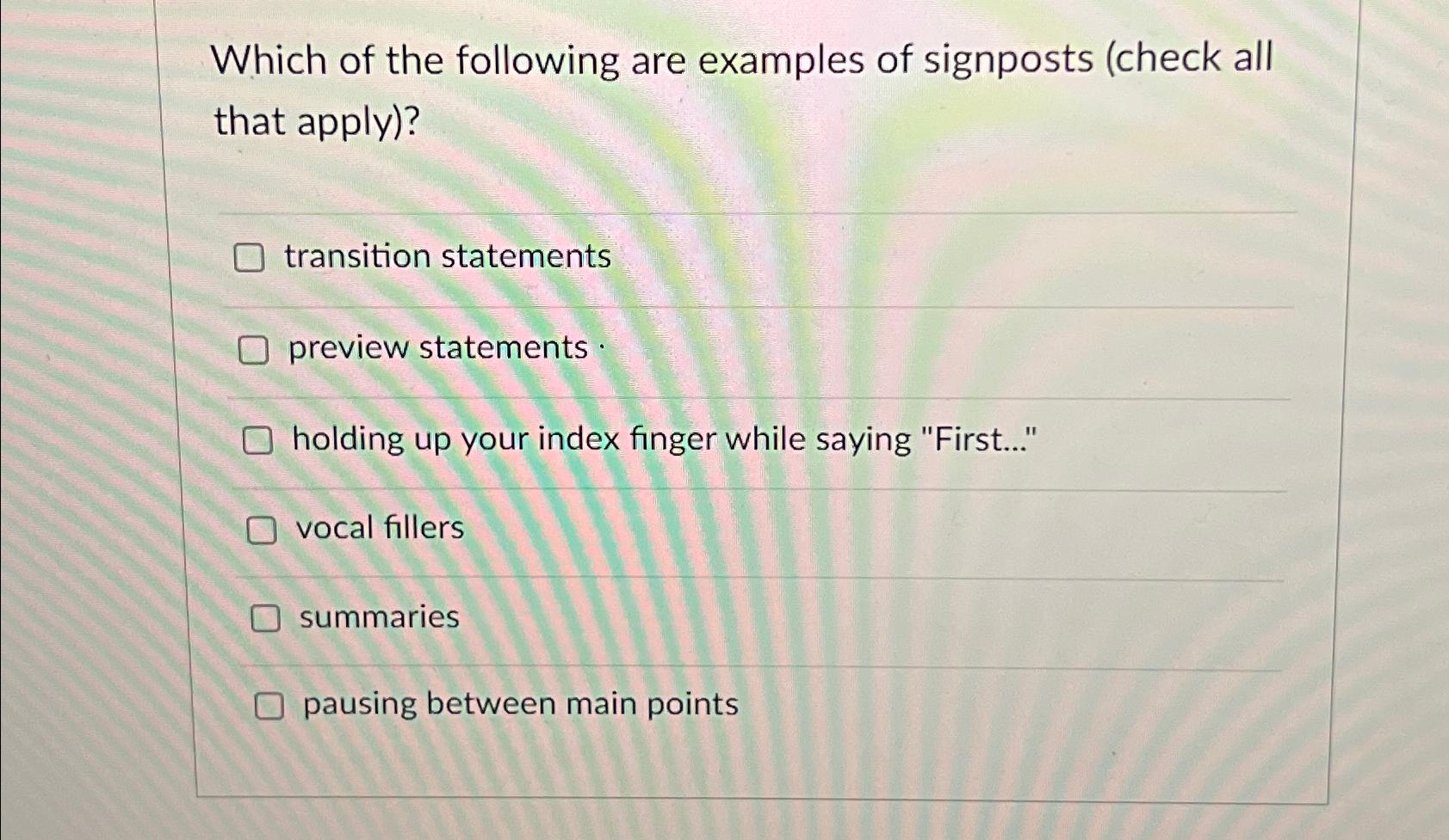 Solved Which of the following are examples of signposts | Chegg.com