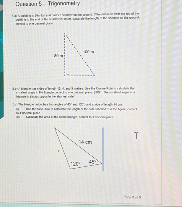 5.a) A bulding is 80 m tall and casts a shadow on the | Chegg.com