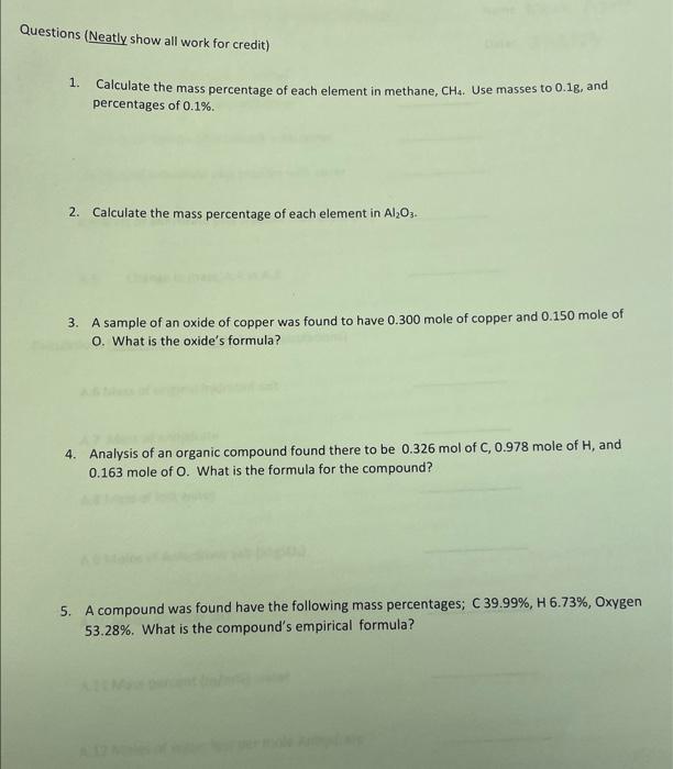 Solved 1. Calculate the mass percentage of each element in | Chegg.com
