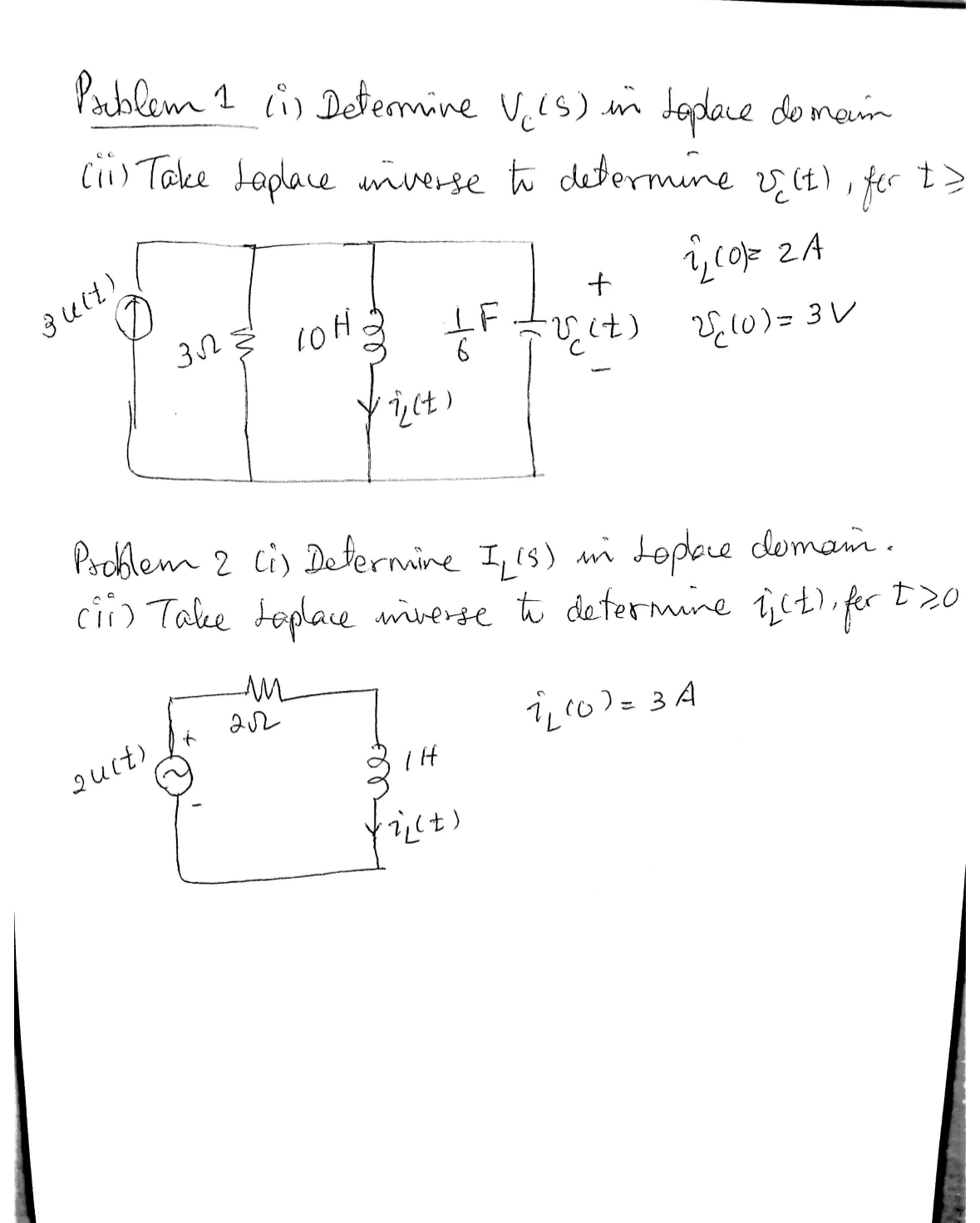 Solved Prublem 1 (i) ﻿Determine Vc(s) ﻿in Laplace do main | Chegg.com