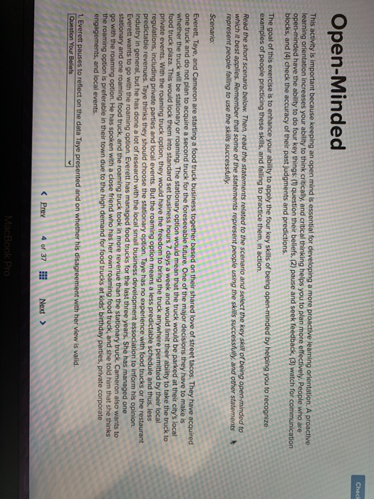 Check Open-Minded This activity is important because | Chegg.com