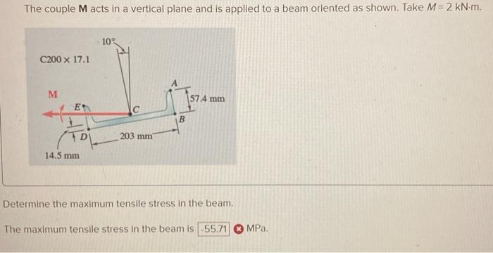 The couple M acts in a vertical plane and is applied | Chegg.com