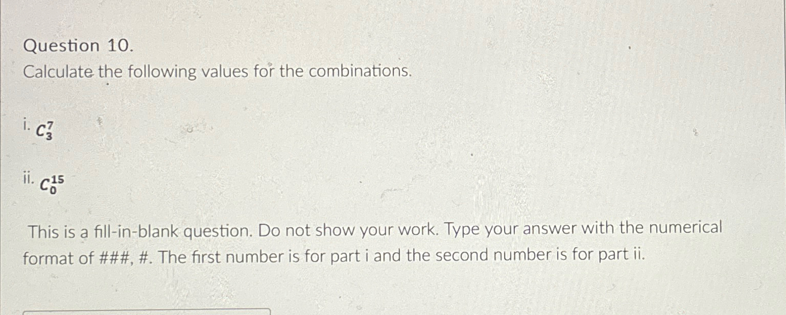 Solved Question 10.Calculate the following values for the | Chegg.com