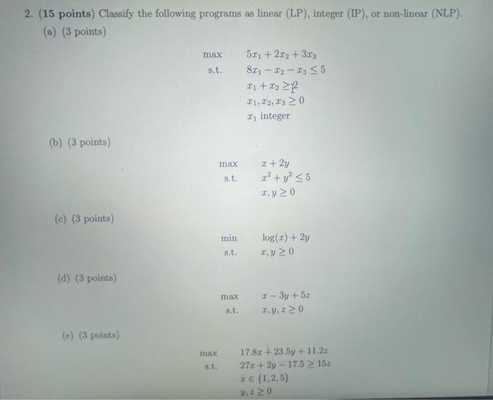 Solved 2. (15 points) Classify the following programs as | Chegg.com