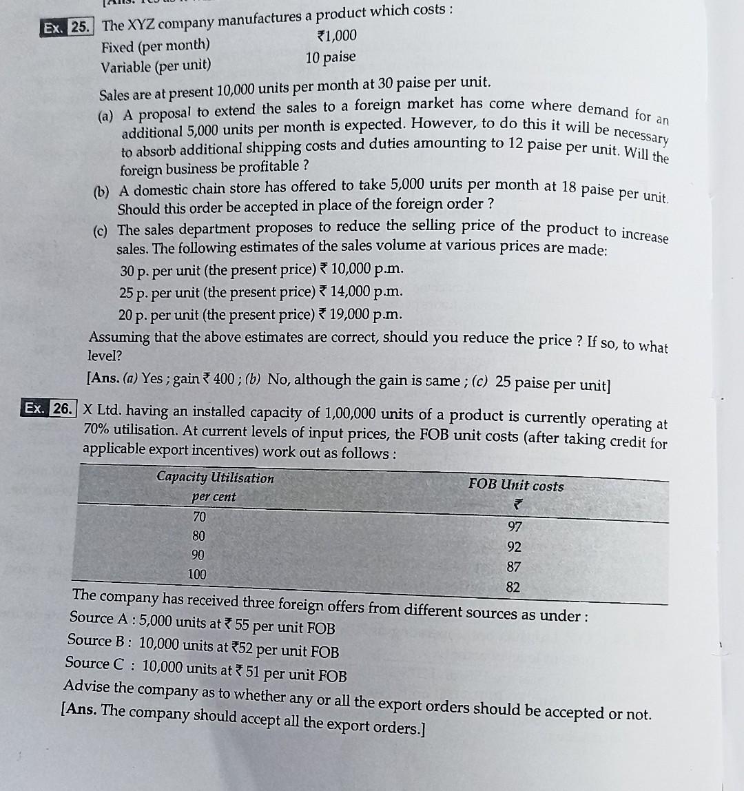Solved x. 25. The XYZ company manufactures a product which | Chegg.com
