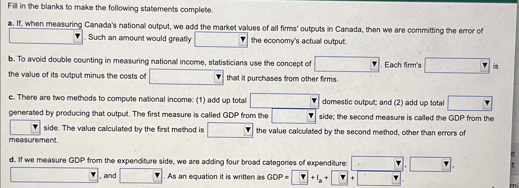 Solved Fill in the blanks to make the following statements | Chegg.com