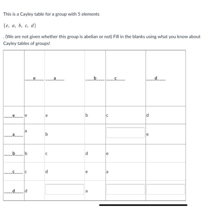 Solved This is a Cayley table for a group with 5 elements | Chegg.com