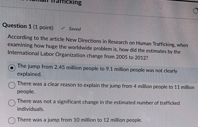 Solved Question 1 (1 ﻿point) ﻿SavedAccording to the article | Chegg.com