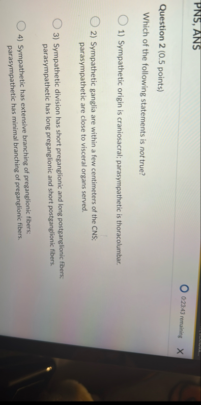 Solved PNS, ﻿ANS0:23:43 ﻿remainingQuestion 2 ( 0.5 | Chegg.com